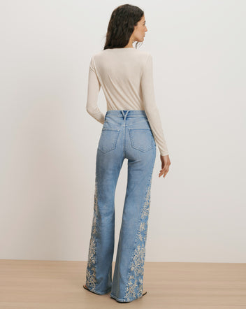Joplin Embroidered Flare Jean in Light Wash Denim Silverwood Moon ...