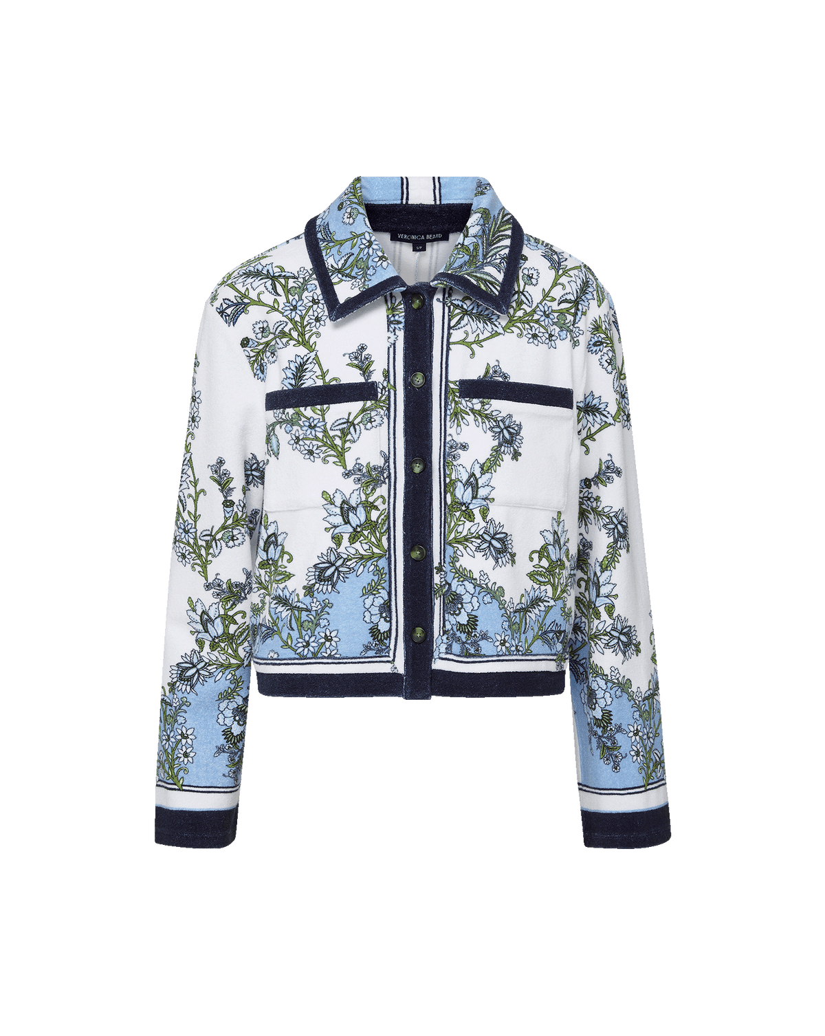 Novelle Terry Cropped Button-Down Shirt in Blue Jay Multi | Veronica Beard