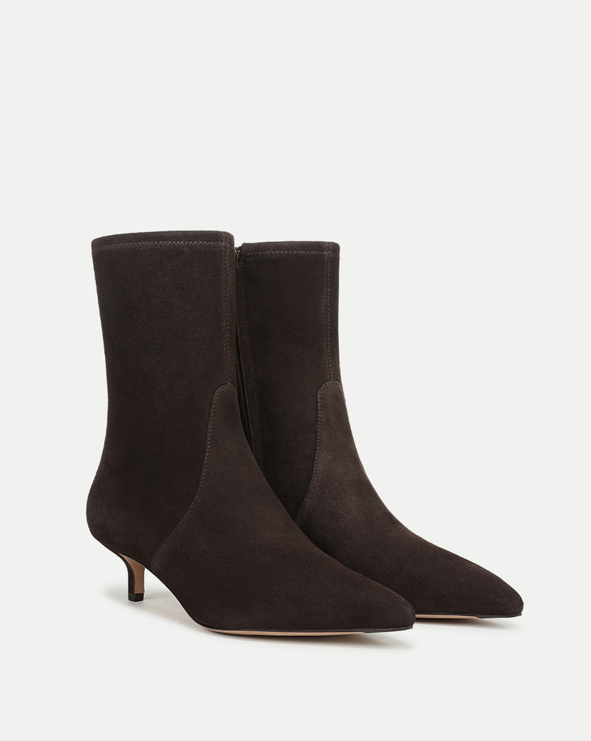 Lisa Stretch Kitten-Heel Ankle Boot in Espresso | Veronica Beard