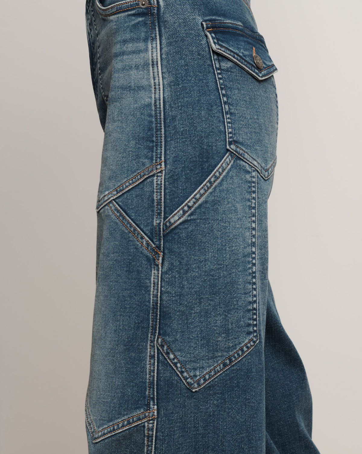 Freddy Wide-Leg Cargo Jean in Medium Wash Denim Ripple Haze | Veronica ...
